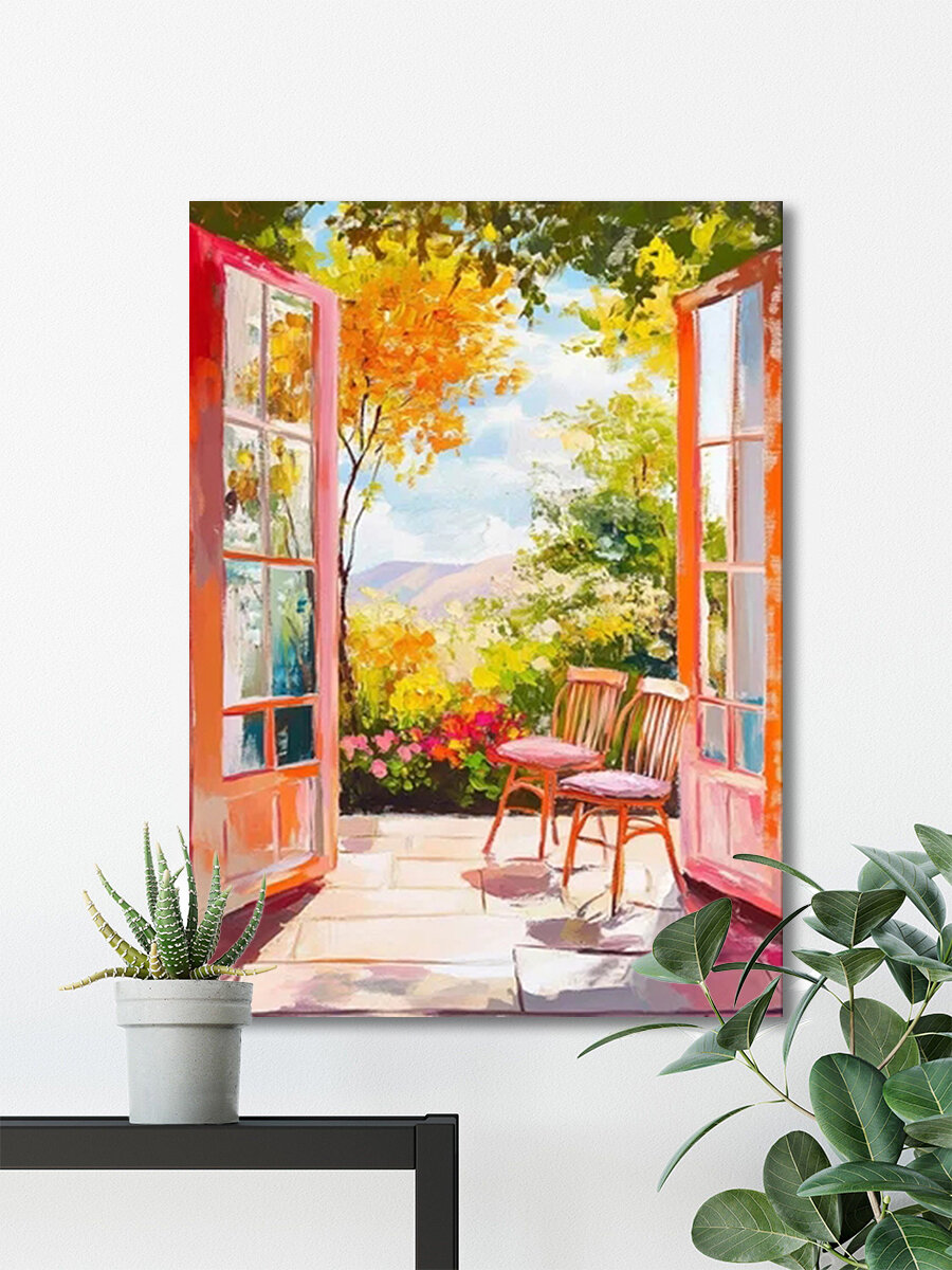 Картина на стену для интерьера - "Окно пейзаж природа" , 20х30 см.