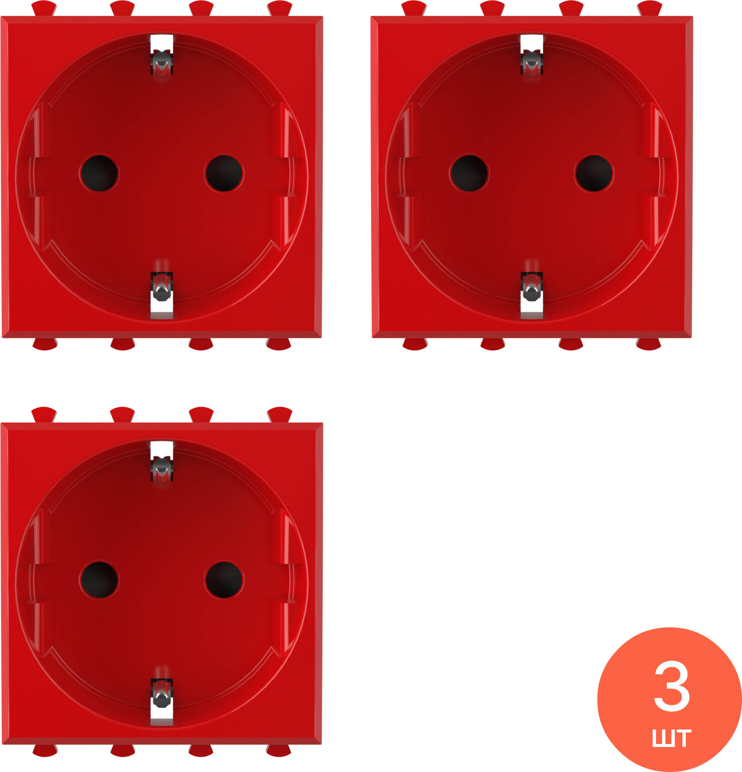 Розетка силовая штепсельная DKC / ДКС Avanti, 16А 230В IP20 красный квадрат 2P+E с заземляющим контактом и шторками 4401002 / электрооборудование (комплект из 3 шт)