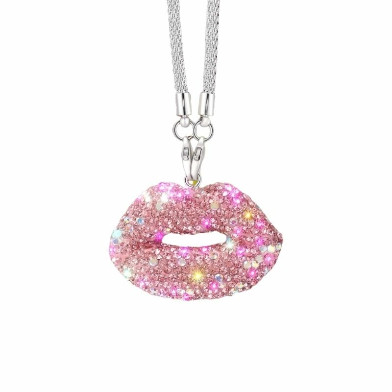 Подвеска на зеркало заднего вида — хрустальный кулон «губы» Bling Lip Crystal розовый, длина цепочки 40 см для авто