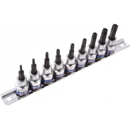Набор торцевых насадок King Tony 3/8", Torx, Т10-Т50 мм, L = 50 мм, с отверстием, 9 предметов