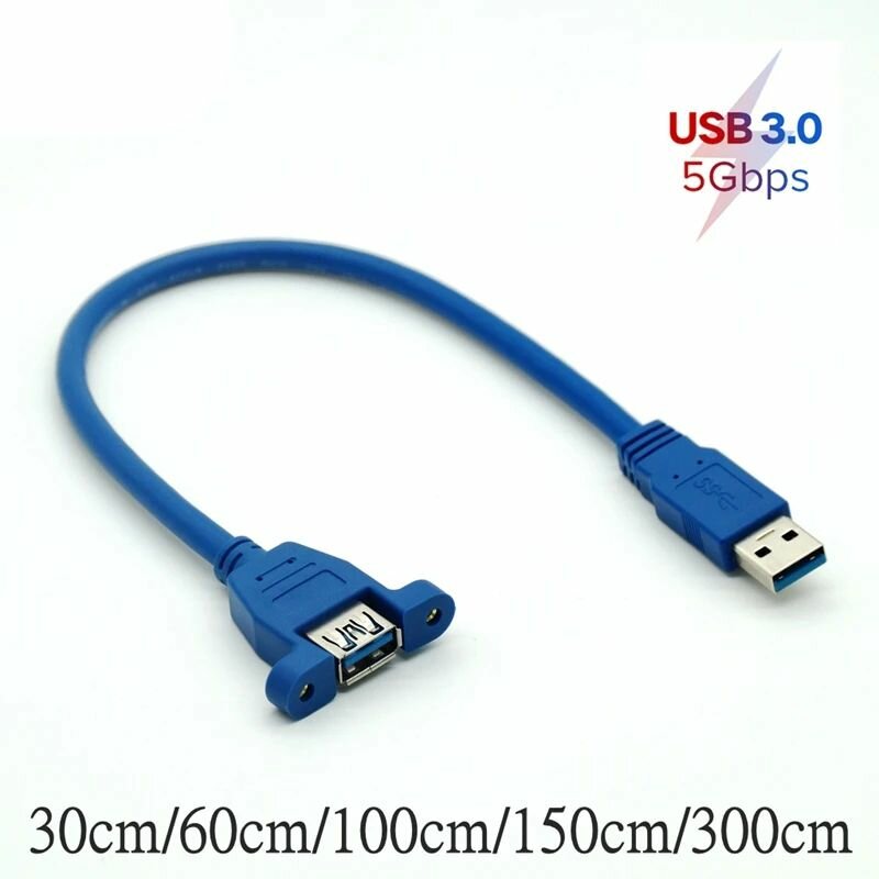 Синий USB 3.0 кабель-удлинитель 3.0 "папа-мама" с двойным экранированием, винтовое крепление на панель, 0,3 м, 0,6 м, 1 м, 1,5 м, 3 м
