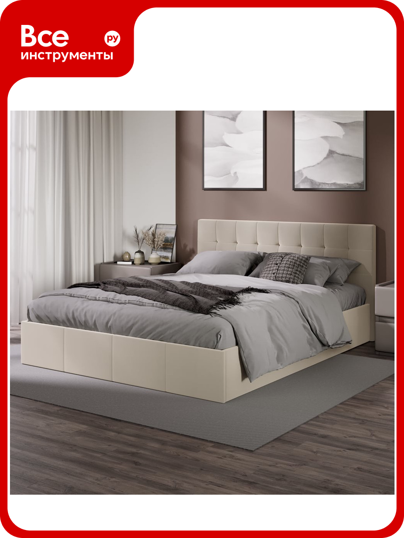 Кровать ТриЯ Эмма с мягкой обивкой и заглушиной 1600 с подъемным механизмом, велюр Confetti Cream 244131