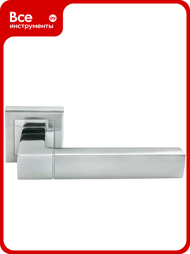 Дверная ручка MORELLI MH-28 SC/CP-S "Fukoku" на квадратной накладке, цвет - мат. хром/хром 9013446, 55 мм