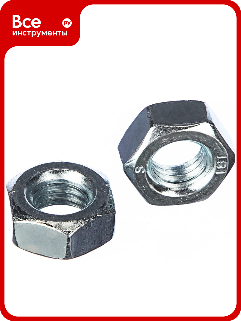 Шестигранная гайка DIN 934 оцинкованная М10, 50шт - коробка Tech-Krep 105249