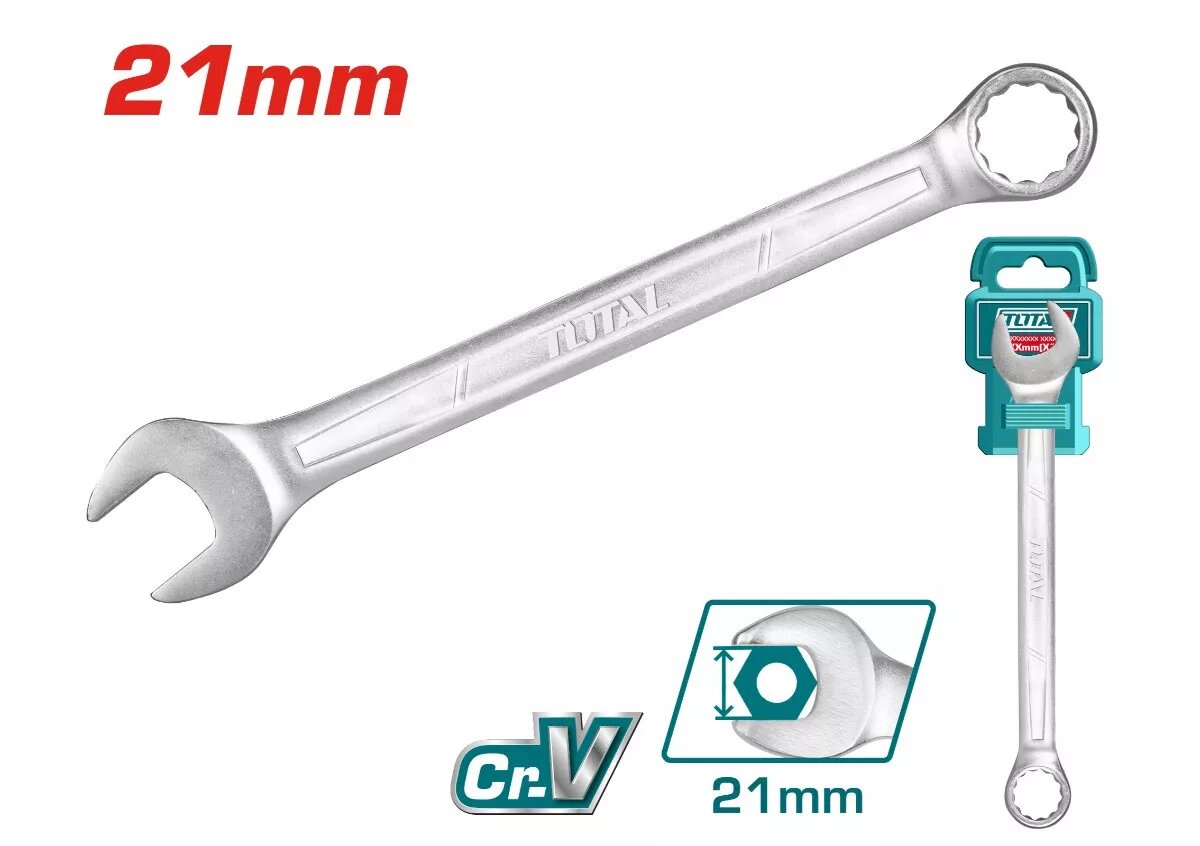 Ключ комбинированный гаечный 21 мм, длина 253 мм, Cr-V, TOTAL TCSPA211