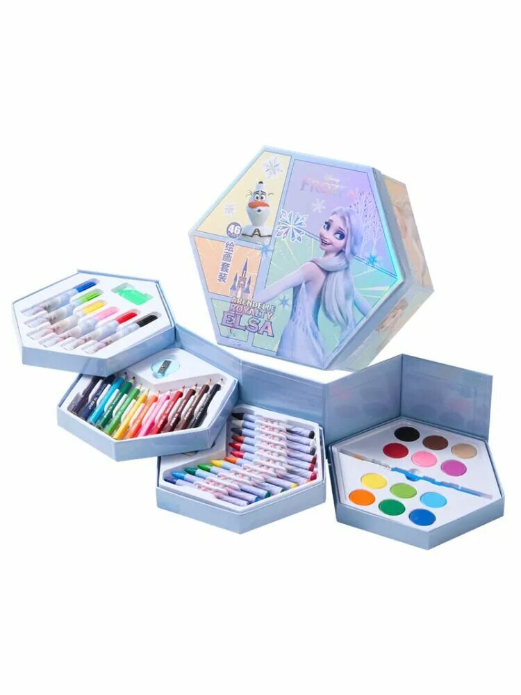 Набор для рисования 46 предметов, Акварельная ручка, цветной карандаш, мелок, гуашь, Frozen