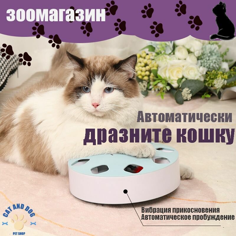 Бело-голубые забавные игрушки для кошек, вращающиеся перья, умные электрические игрушки, товары для домашних животных