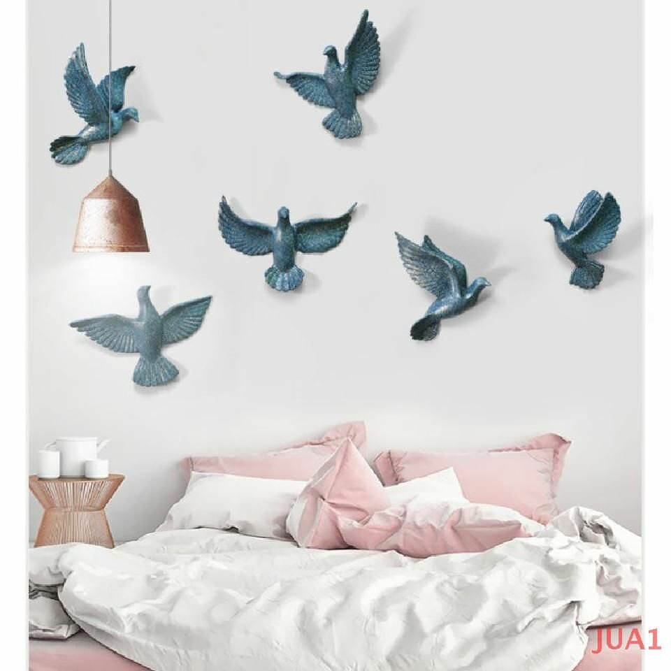 Настенный декор птички 6 шт , темно-синий