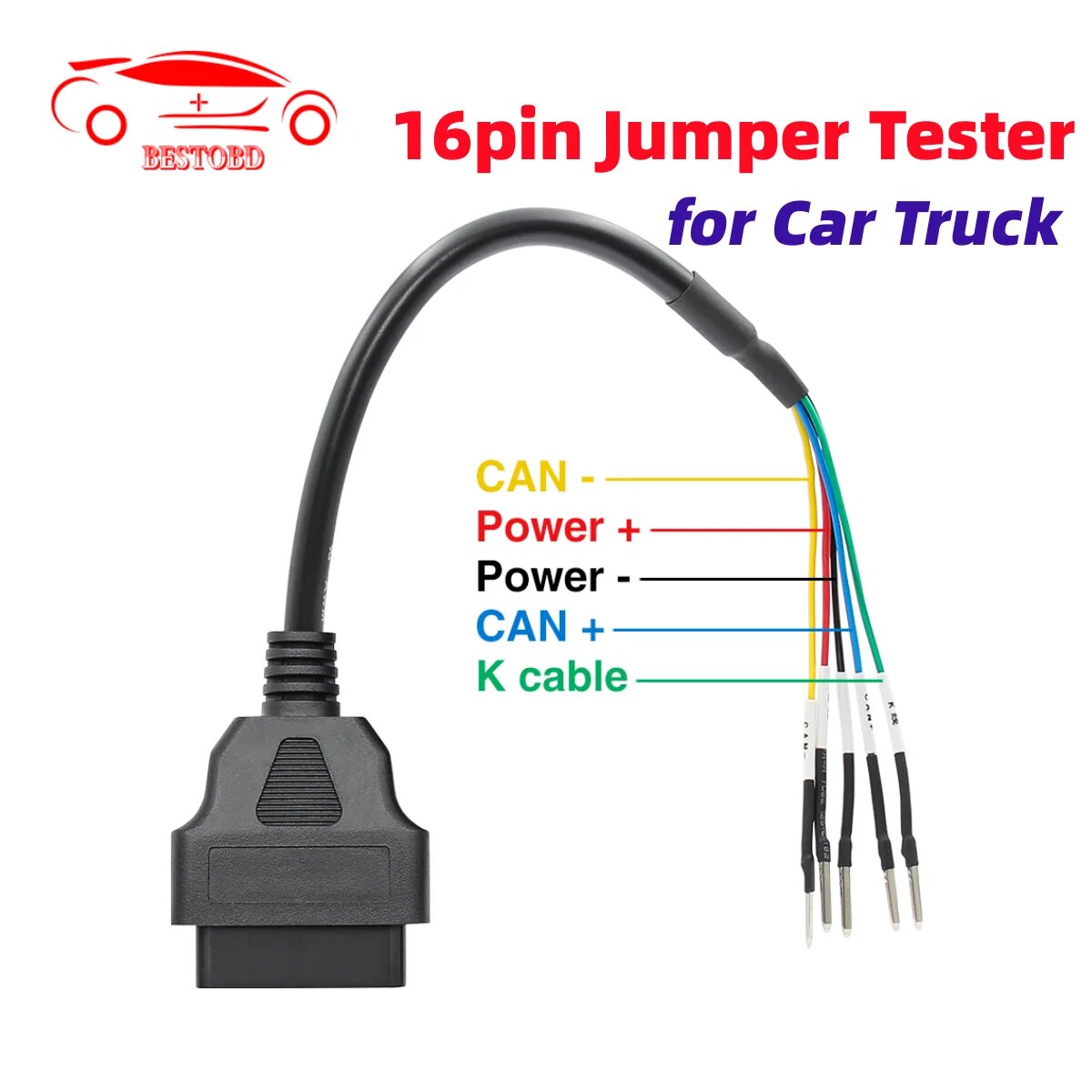 16-контактный Перемычка тестер разъем OBD OBD2 Женский K линия Can линия универсальный диагностический кабель K + CAN OBD2 кабель для автомобиля грузовика