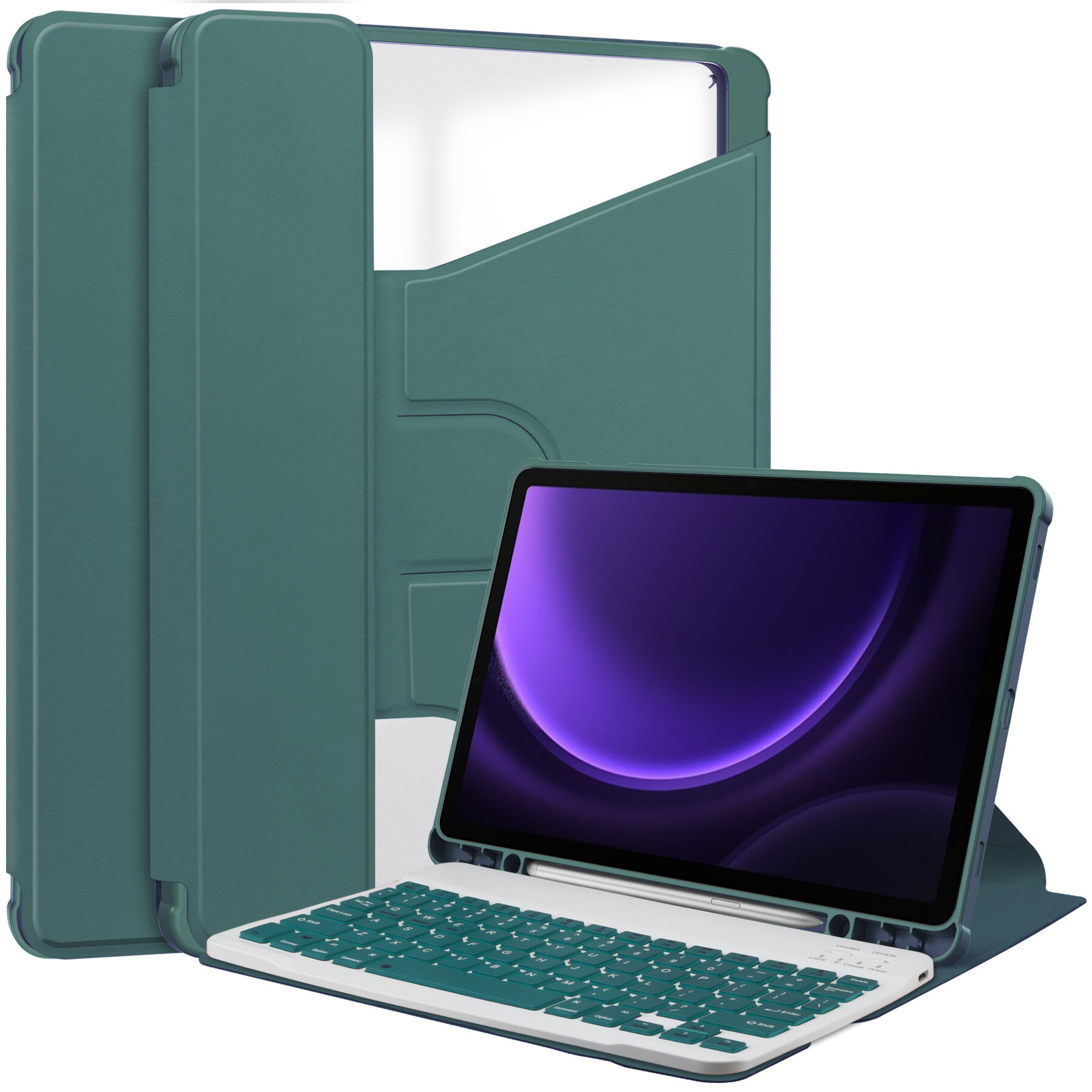 Чехол из эко-кожи с Bluetooth-клавиатурой съемной «MyPads Tasti Keyboard» для Samsung Galaxy Tab S9 FE, зеленый MyPads