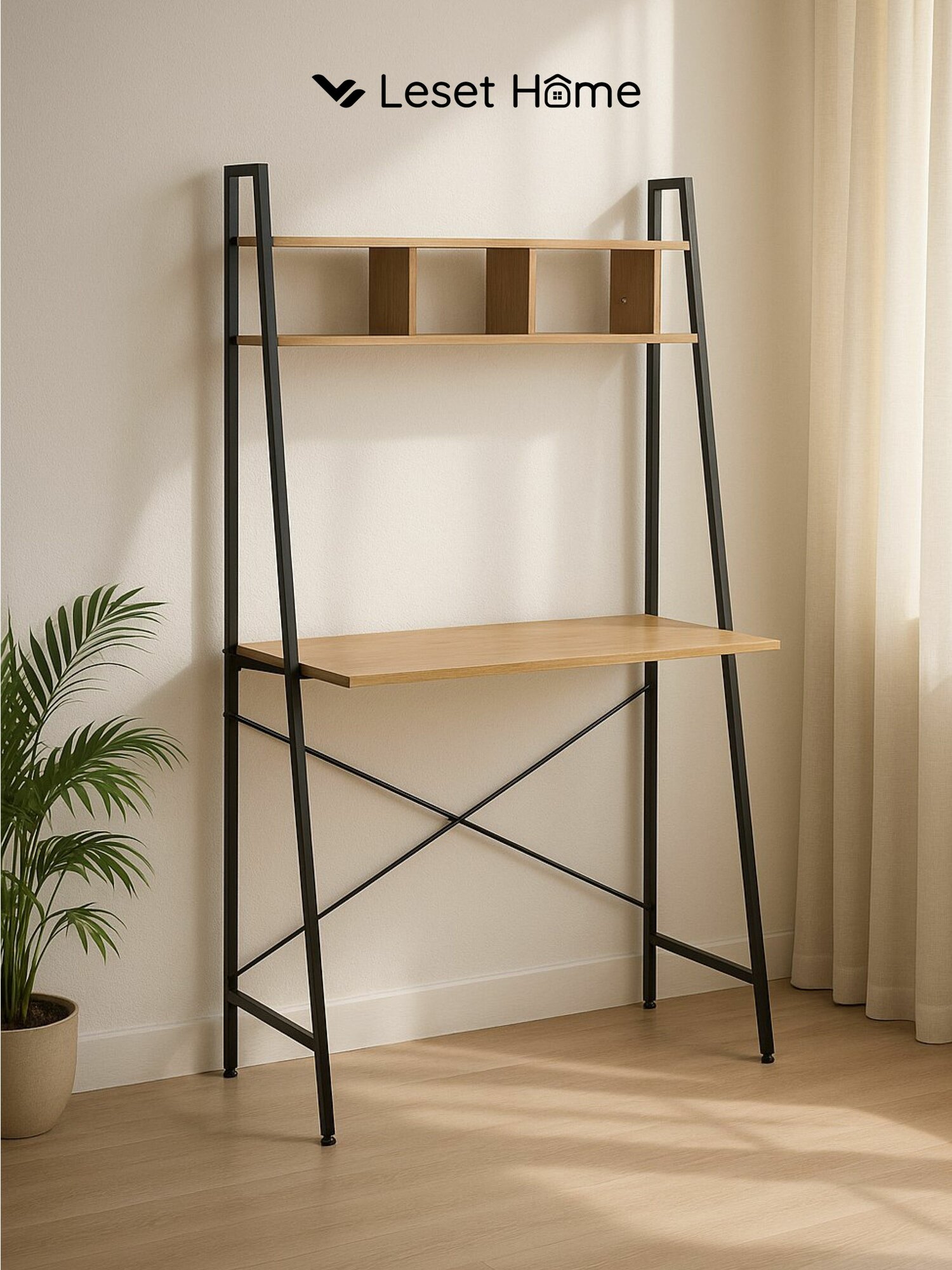 Письменный стол трапеция Leset Вудми, с полками, ЛДСП, цвет дуб модерн