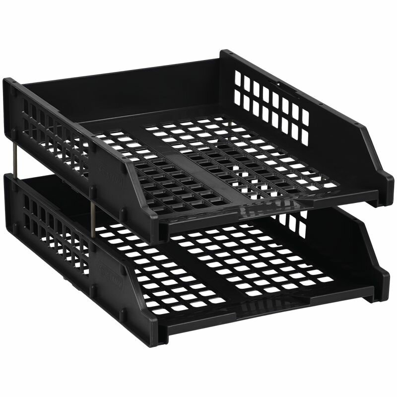 2 шт. Лоток для бумаг горизонтальный СТАММ "Strong", набор 2шт, на метал. стержнях, черный