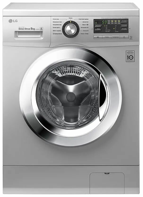 Стиральная машина LG F1296TD4 8 кг, инверторный мотор с системой прямого привода Direct Drive, 12 программ, 6 движений заботы, тихая работа, для детской одежды, функция самодиагностики, серебристый