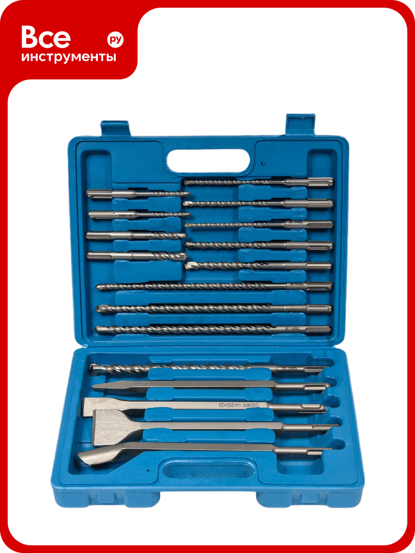 Набор буров и долот для перфоратора SDS+ 17 предметов в кейсе TORGWIN T193803