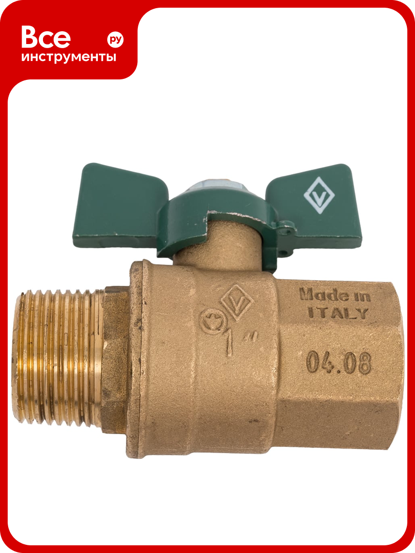 Шаровой кран Bugatti G Eco Valve Rp1" x R1" 0407G08, латунный, для водоснабжения, с бабочковой рукояткой