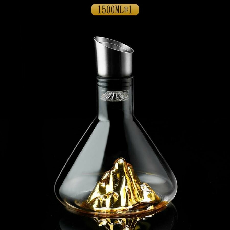 Графин-декантер «Горы золота», стекло, золотистый, 4 персоны, аэратор-заливщик