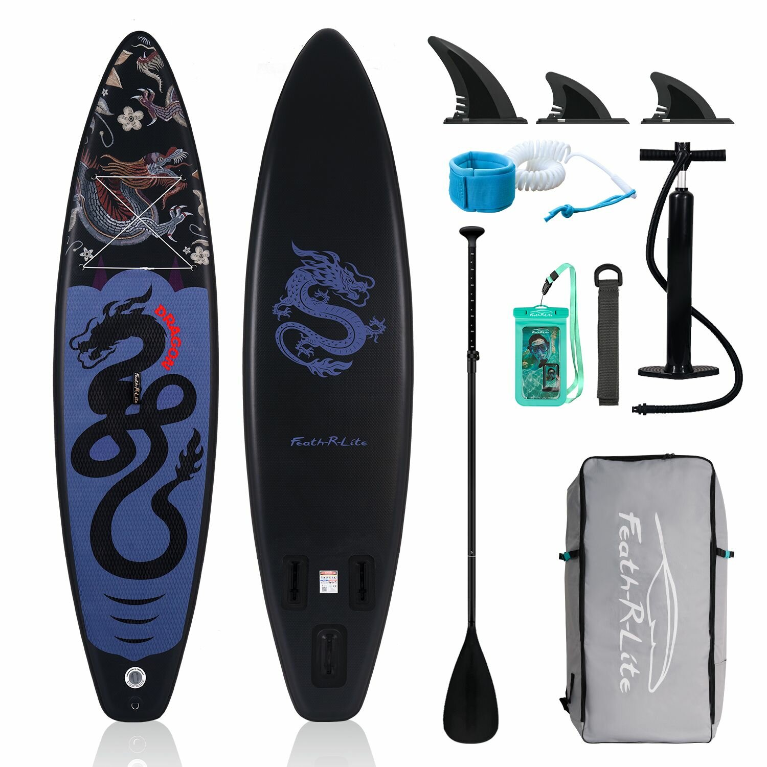 Доска для серфинга Funwater SUP, темный китайский дракон, 335см*83см*15см