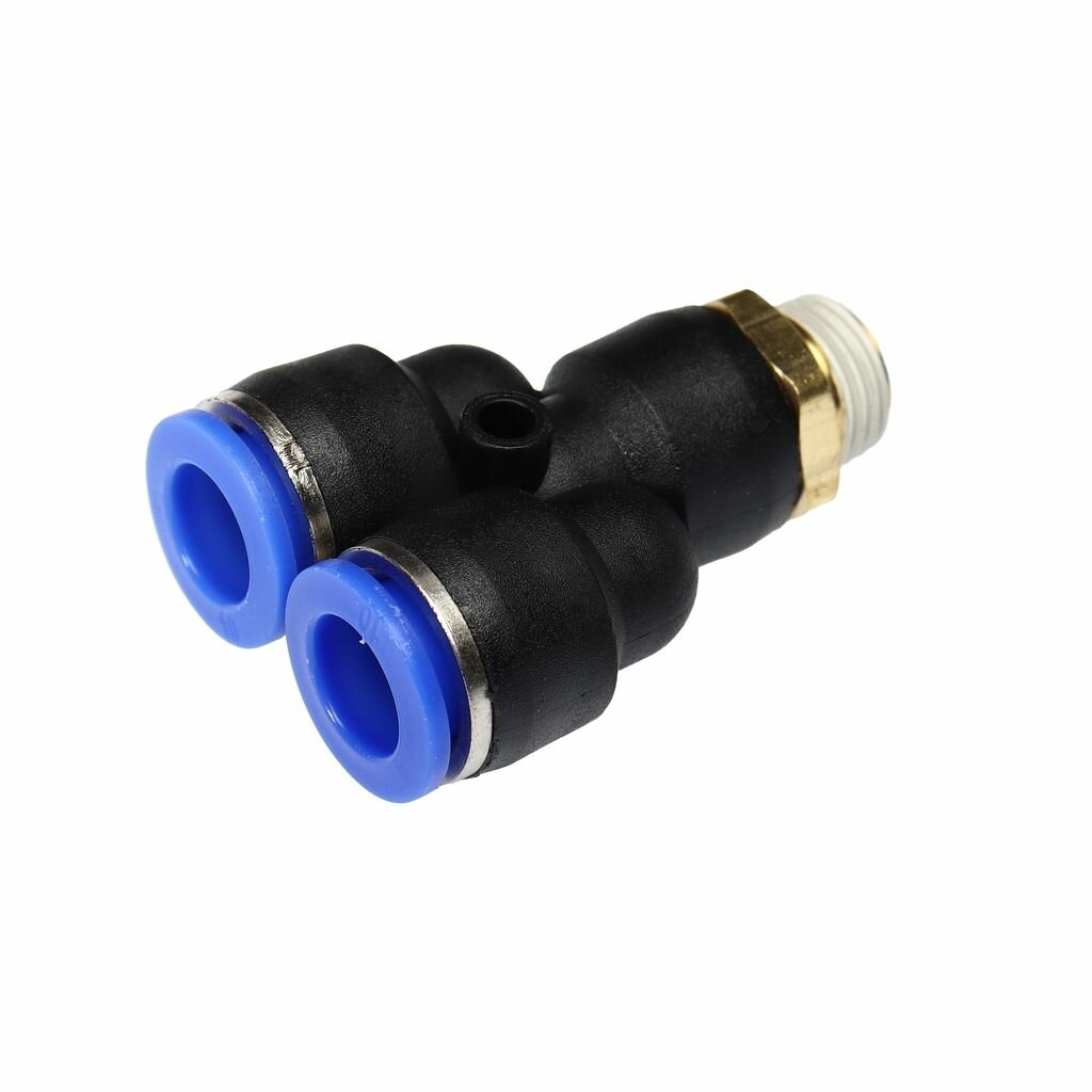 Соединитель трубки ПВХ, полиамид d 10мм (наружная резьба) М12х1.25 Y-образный пластик, арт ERSPX1002 эврика