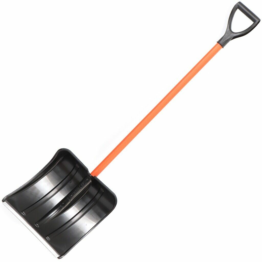 Лопата для снега Цикл пластик, алюминиевая планка, 365х380х1320 мм, металл, тулейка 32 мм