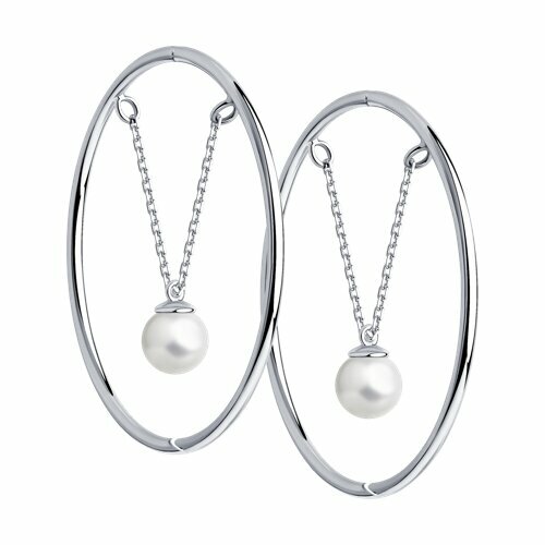 Серьги конго, серебро, 925 проба, родирование, жемчуг имитация