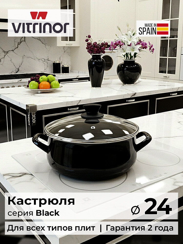 Кастрюля низкая с крышкой Vitrinor Black 24