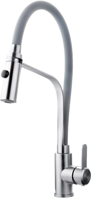 Смеситель для кухни Fashun A54112-12 с гибким изливом, с поворотным изливом, серый, матовый, однорычажный, нержавеющая сталь, с керамическим картриджем