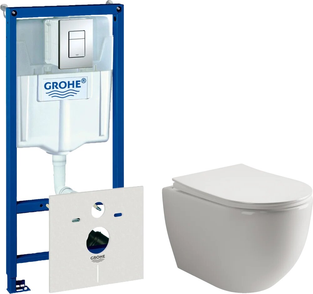 Комплект Унитаз подвесной Ceramicanova Mia Rimless CN1805 / Инсталляция Grohe Rapid SL 38772001 3 в 1 с кнопкой смыва / Шумоизоляция 37131000