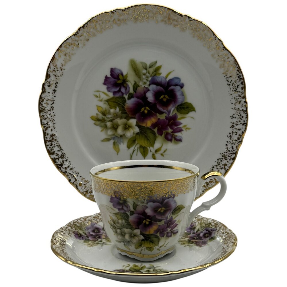 Чайное трио "Фиалки", 200 мл, 1970-1980 гг, фарфор, Mitterteich, Бавария, Германия