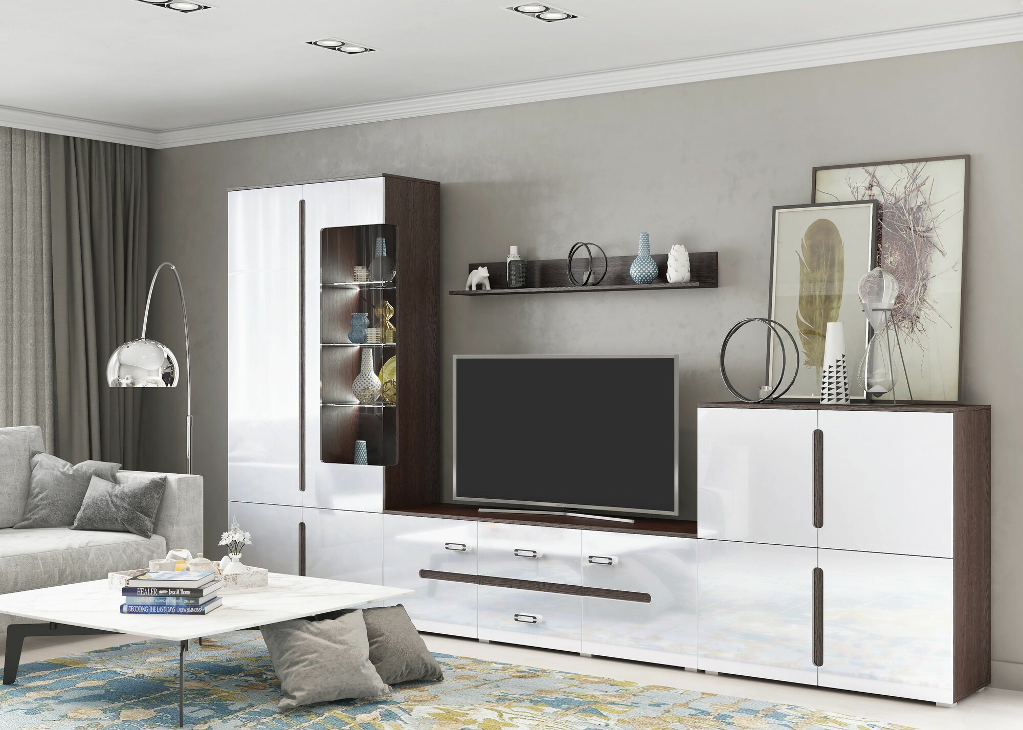 Гостиная Ким Вариант №1 (Белый глянец, венге) (Миф)