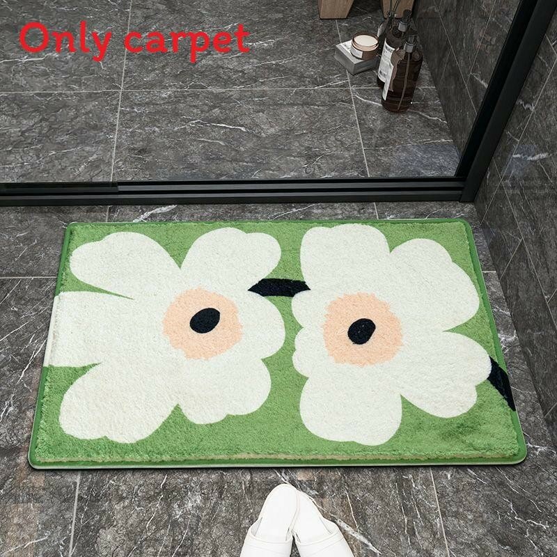 Ковровое покрытие для ванной waterproof bathroom doorway rug with cartoon flower print design for household comfort green flower 50x80 см