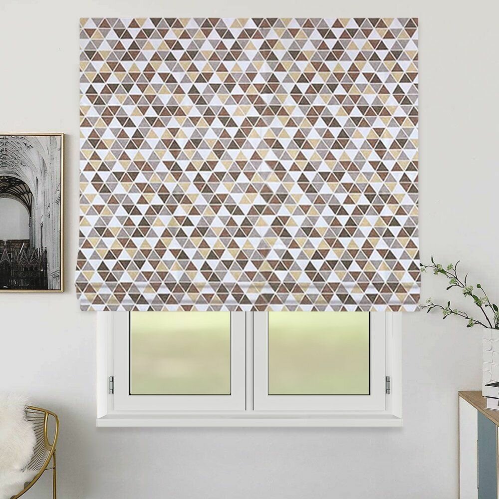 Римская штора OLEXDECO "Лувр" калейдоскоп желт+корич+серый 130х170 см, с цепочным карнизом (Мадрид)