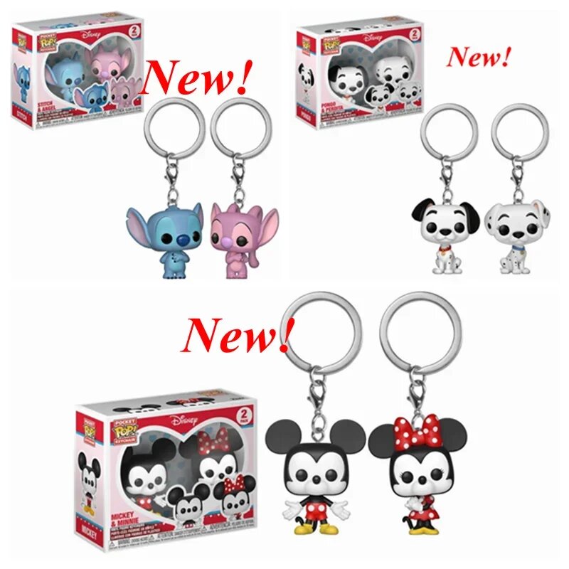FUNKO POP Pocket Keychain Disney Mickey & Minnie Stitch & Angel Pongo & Perdita box