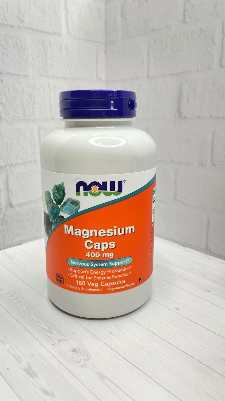 NOW Foods Магний 400 мг для здоровья нервной системы и мышц, 180 растительных капсул