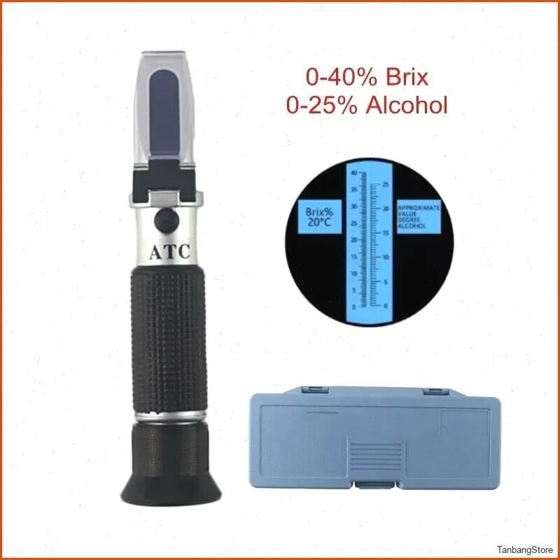 2 в 1 для вина Рефрактометр, измеритель содержания сахара 0-40%, тестер по шкале Брикса, инструмент для определения концентрации красного вина 0-25%.