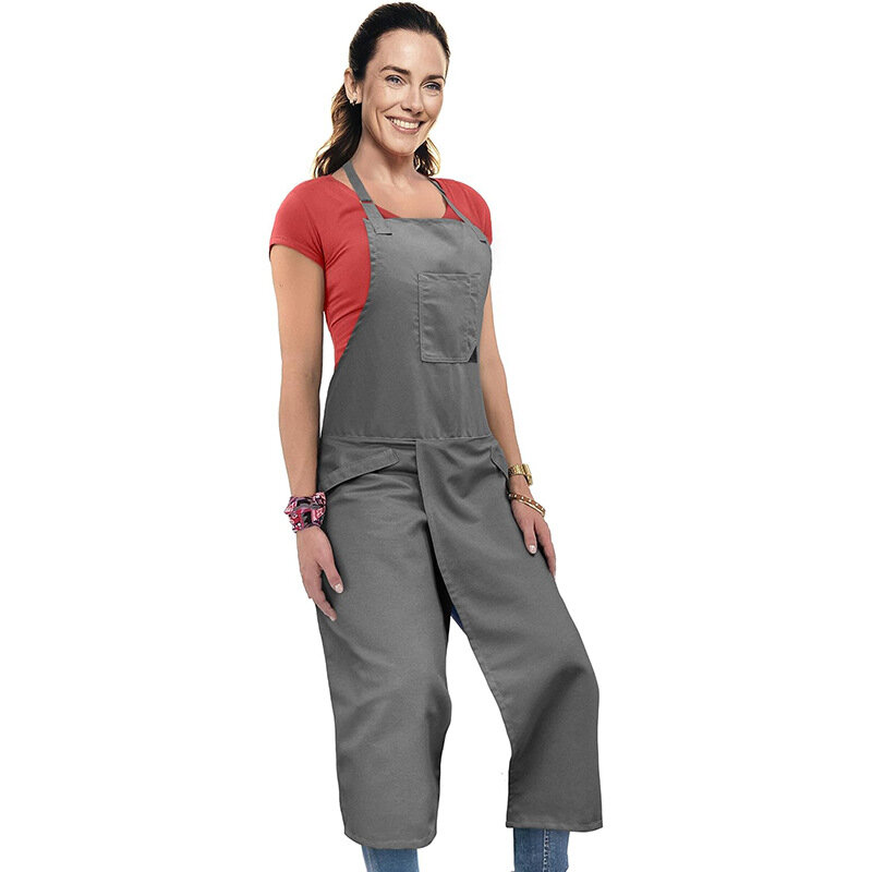 Водонепроницаемый нейлоновый фартук с разрезом по ноге для женщин, регулируемые фартуки полной длины с карманами для гончарных работ, работы с глиной, использования в студии или салоне, рабочие фартуки с логотипом на заказ