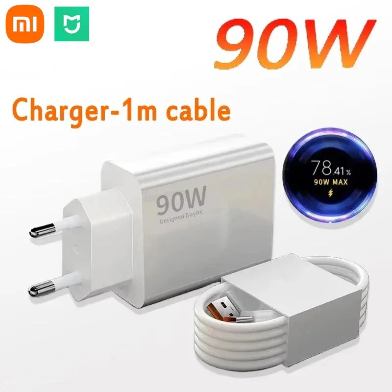 Оригинальное зарядное устройство Xiaomi 90 Вт, кабель для быстрой зарядки USB Type-C, адаптер для зарядки ЕС для Xiaomi 15 14 Ultra Redmi Note 13, EU Charger and Cable