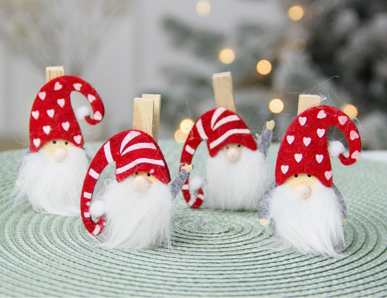 Набор декоративных прищепок весёлые гномы, дерево, фетр, 7 см, 4 шт, Koopman International DH8048740