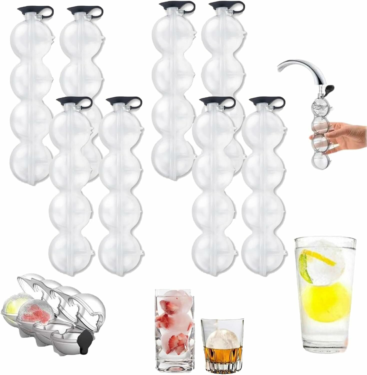 Создатель Ice Ball с 4 лунками, круглая плесень, плесень изготовления из ледяного мяча, круглый прозрачный производитель плесень с силиконовой крышкой.