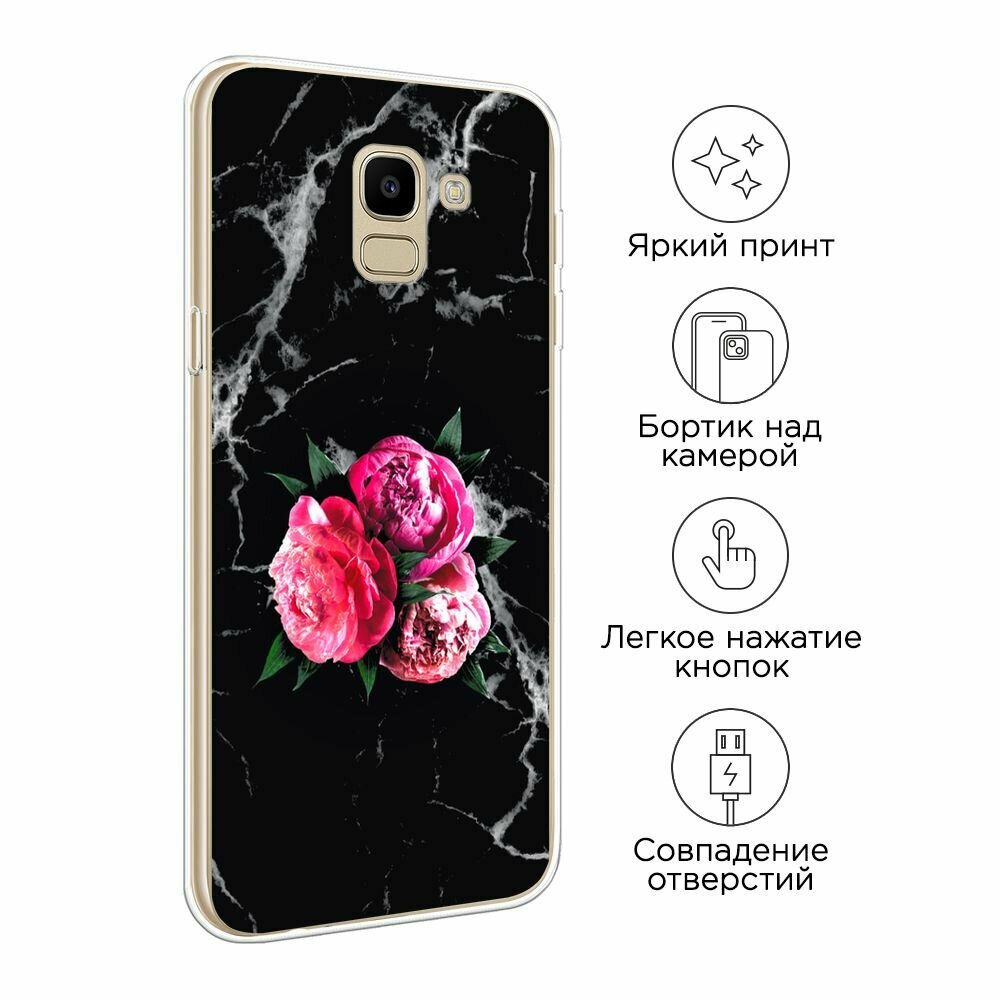 Чехол на Samsung Galaxy J6 2018 / Самсунг Галакси Джей 6 2018 с принтом "Букет на черном мраморе" — фото 1