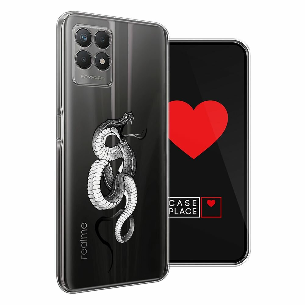 Чехол на Realme 8i / Реалми 8i с принтом Монохромная змея рисунок, прозрачный — фото 1