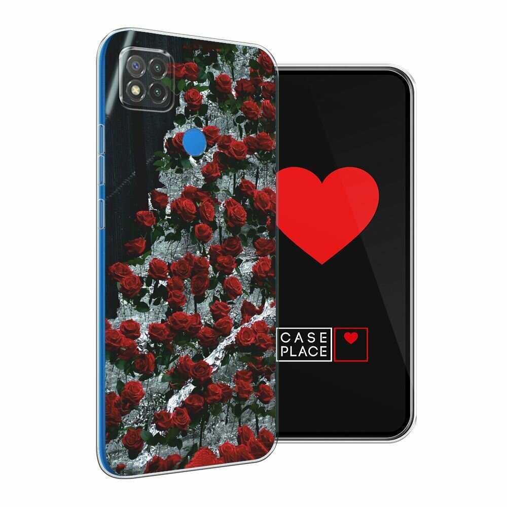 Чехол на Xiaomi Redmi 9C / Сяоми Редми 9C с принтом Цветущие алые розы — фото 1