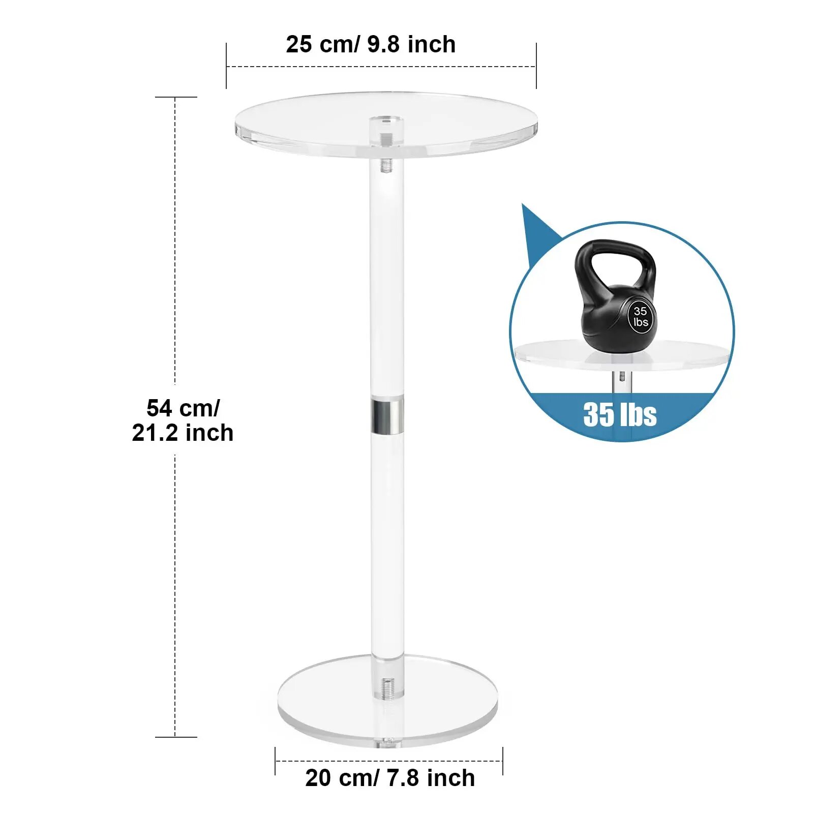 Acrylic End Table, Clear Side Tables for Small Space, 9.8" Round Modern Drink Table for Living Room, Bedroom, Bathroom, Office,