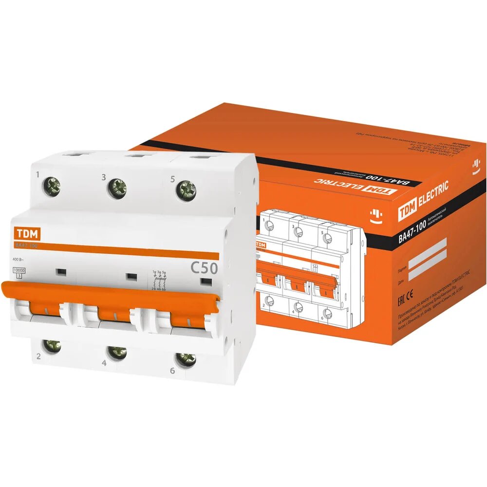 TDM ELECTRIC Авт. выкл. ВА47-100 3Р 50А 10кА х-ка С SQ0207-0074