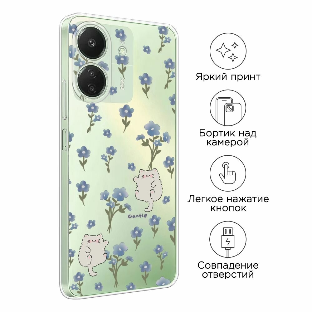 Чехол на Xiaomi Redmi 13C/Poco C65 / Сяоми Редми 13C/Поко С65 с принтом "Gentle cats", прозрачный — фото 1