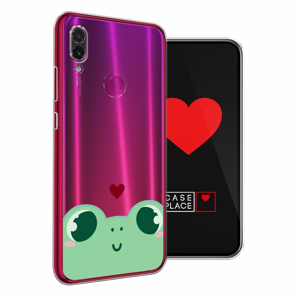 Чехол на Xiaomi Redmi Note 7 / Сяоми Редми Нот 7 с принтом "Влюблённая лягушка - 14 февраля", прозрачный — фото 1