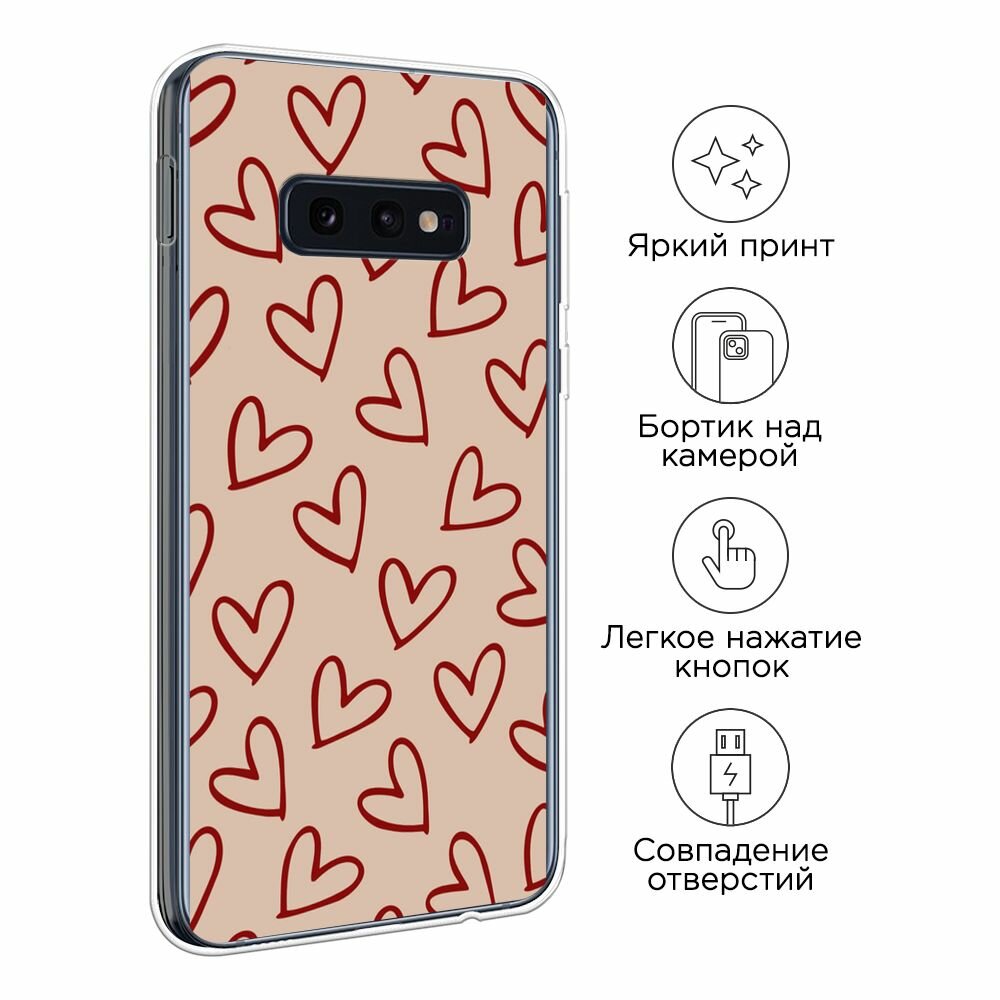Чехол на Samsung Galaxy S10E / Самсунг Галакси S10E с принтом "Little hearts doodles 1 - 14 февраля" — фото 1