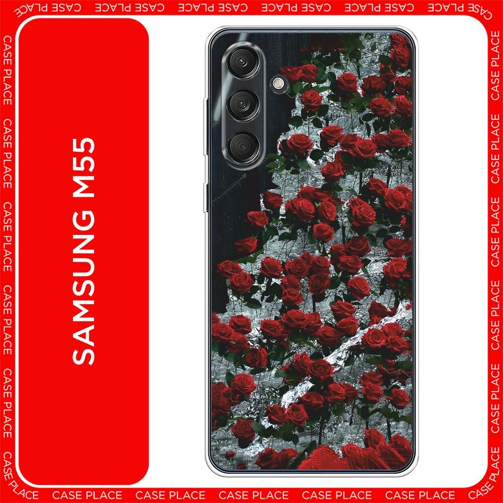 Чехол на Samsung Galaxy M55 / Самсунг M55 с принтом Цветущие алые розы