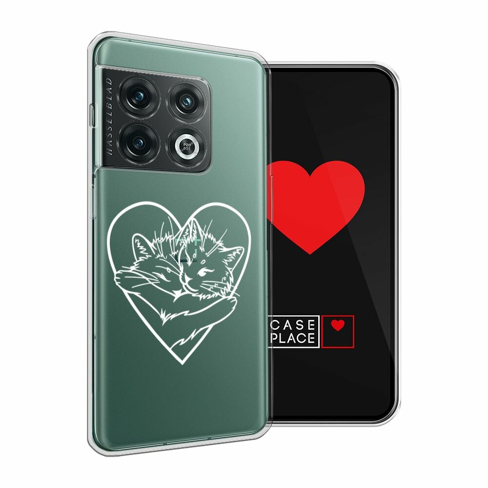 Чехол на OnePlus 10 Pro / ВанПлас 10 Про с принтом "Влюблённые котики рисунок 2 - 14 февраля", прозрачный — фото 1