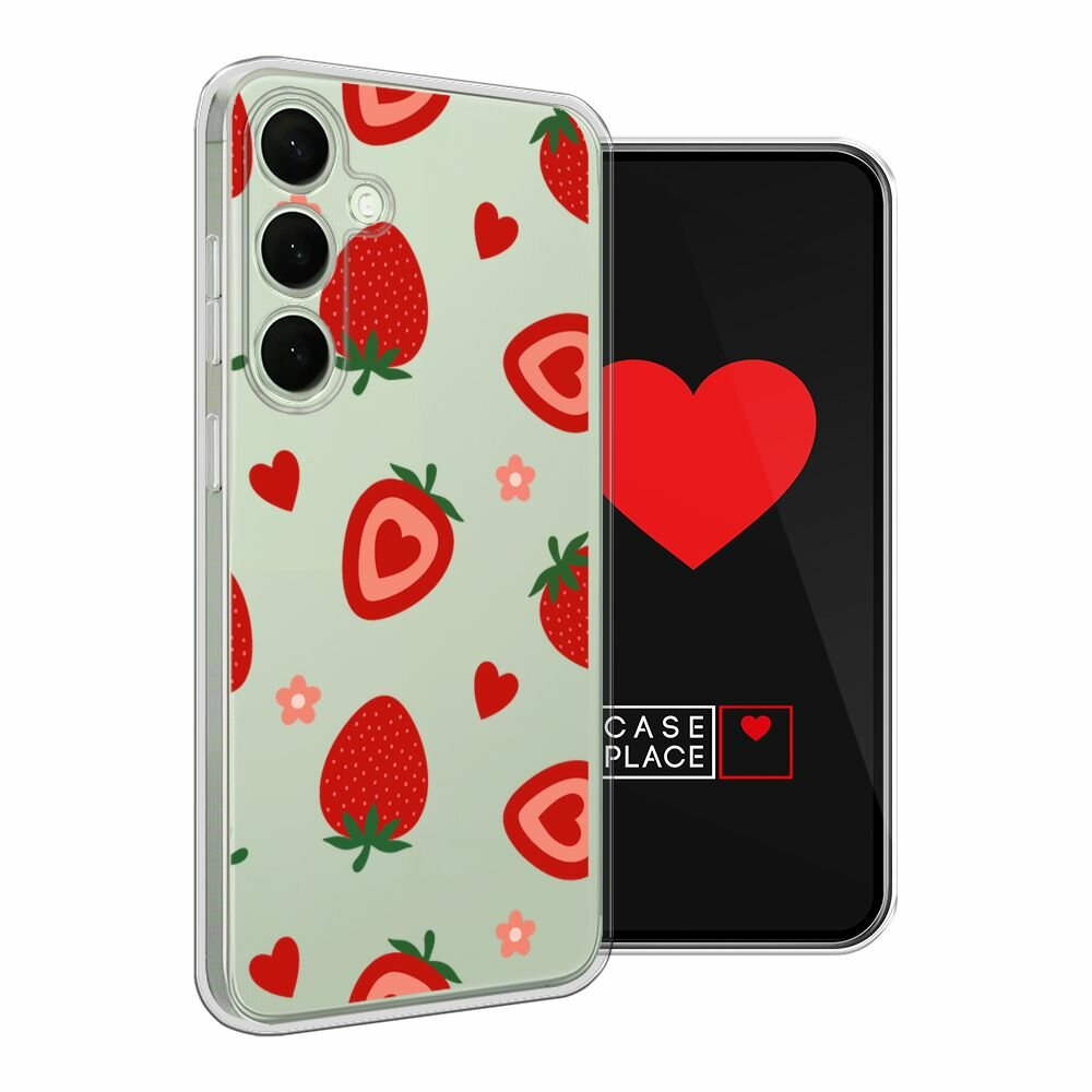 Чехол на Samsung Galaxy S25 Plus / Самсунг S25 Плюс с принтом "Heart strawberries 2 - 14 февраля", прозрачный — фото 1