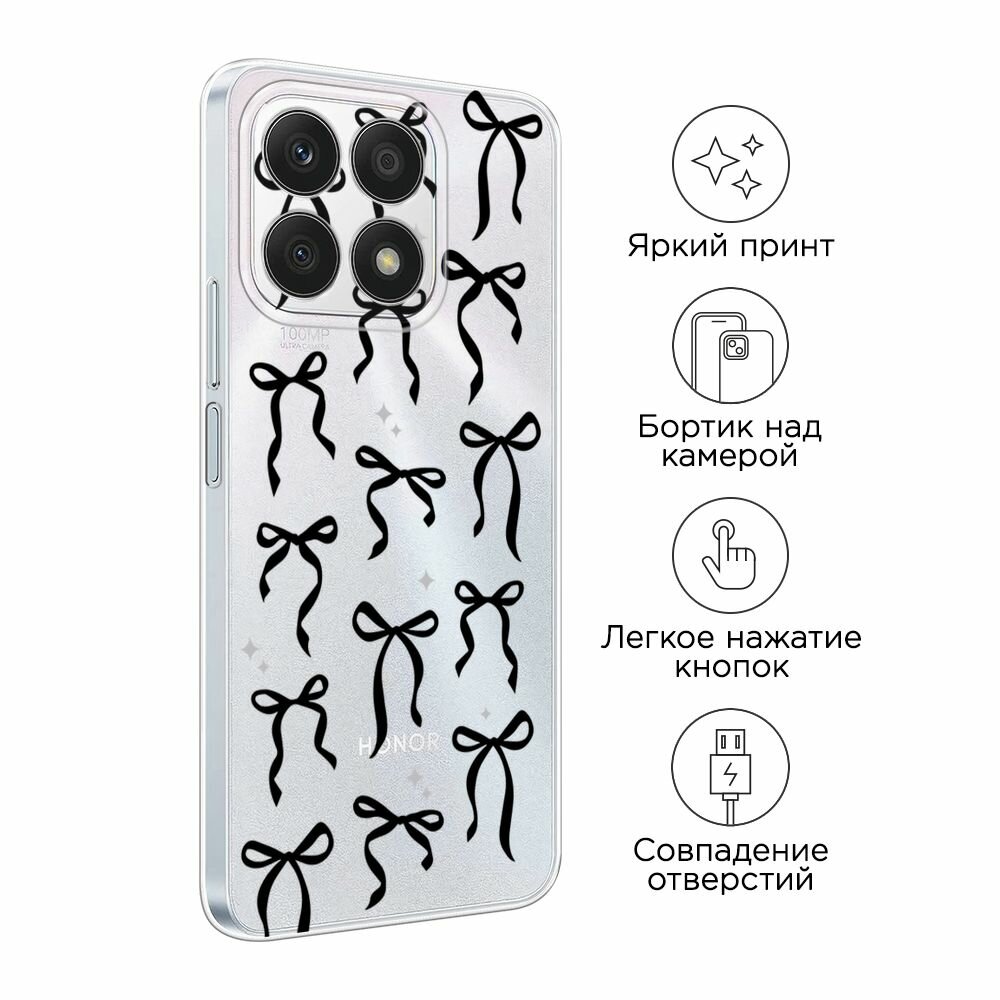 Чехол на Honor X8A / Хонор X8A с принтом "Black bows", прозрачный — фото 1